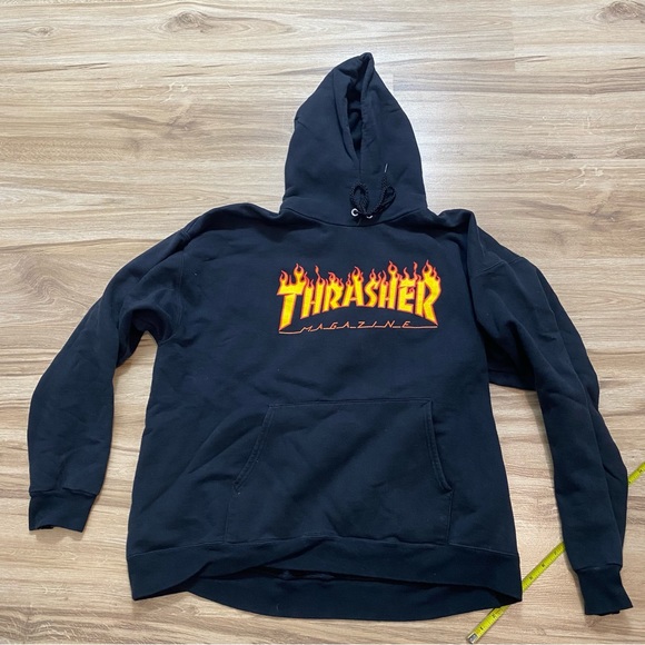 Thrasher | Shirts | Trasher Magazine Flames Logo Hoodie Black L | Poshmark